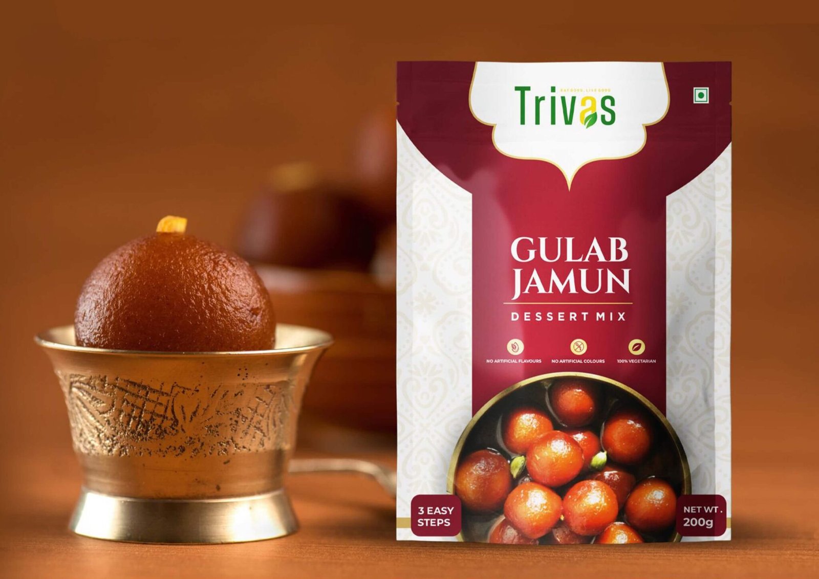 Packaging design for the brand Trivas Gulab Jamun Mix - Creador Designs ...